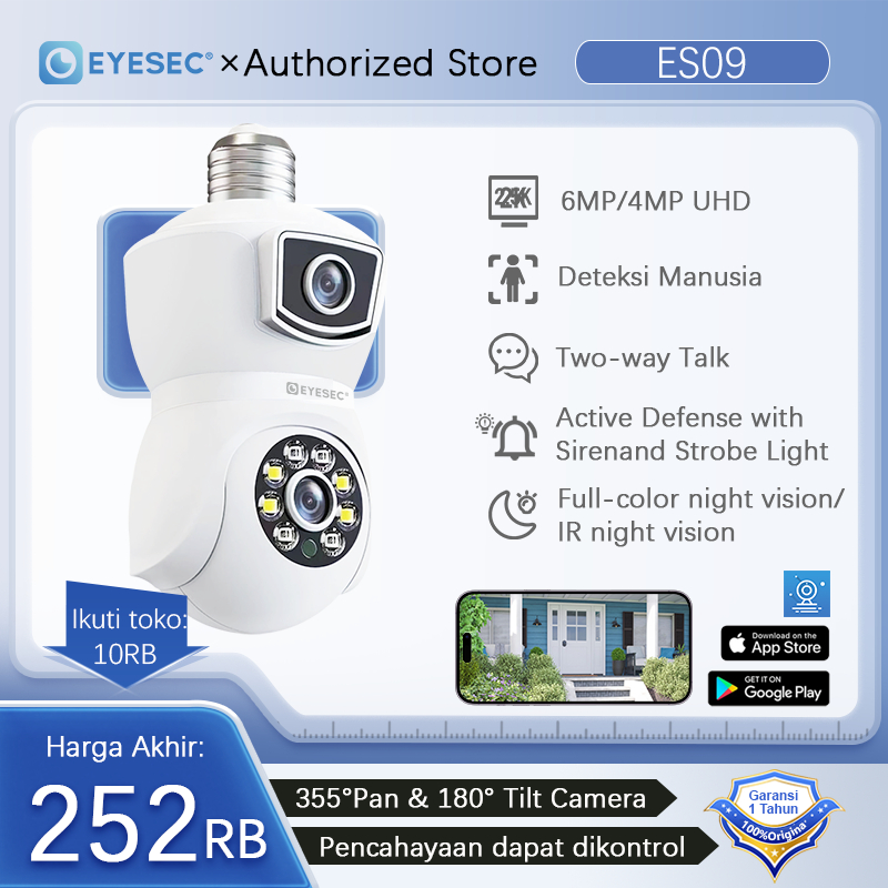 Jual EYESEC CCTV Bohlam 6MP 2 Kamera WiFi CCTV Lampu Dual Lens lP ...