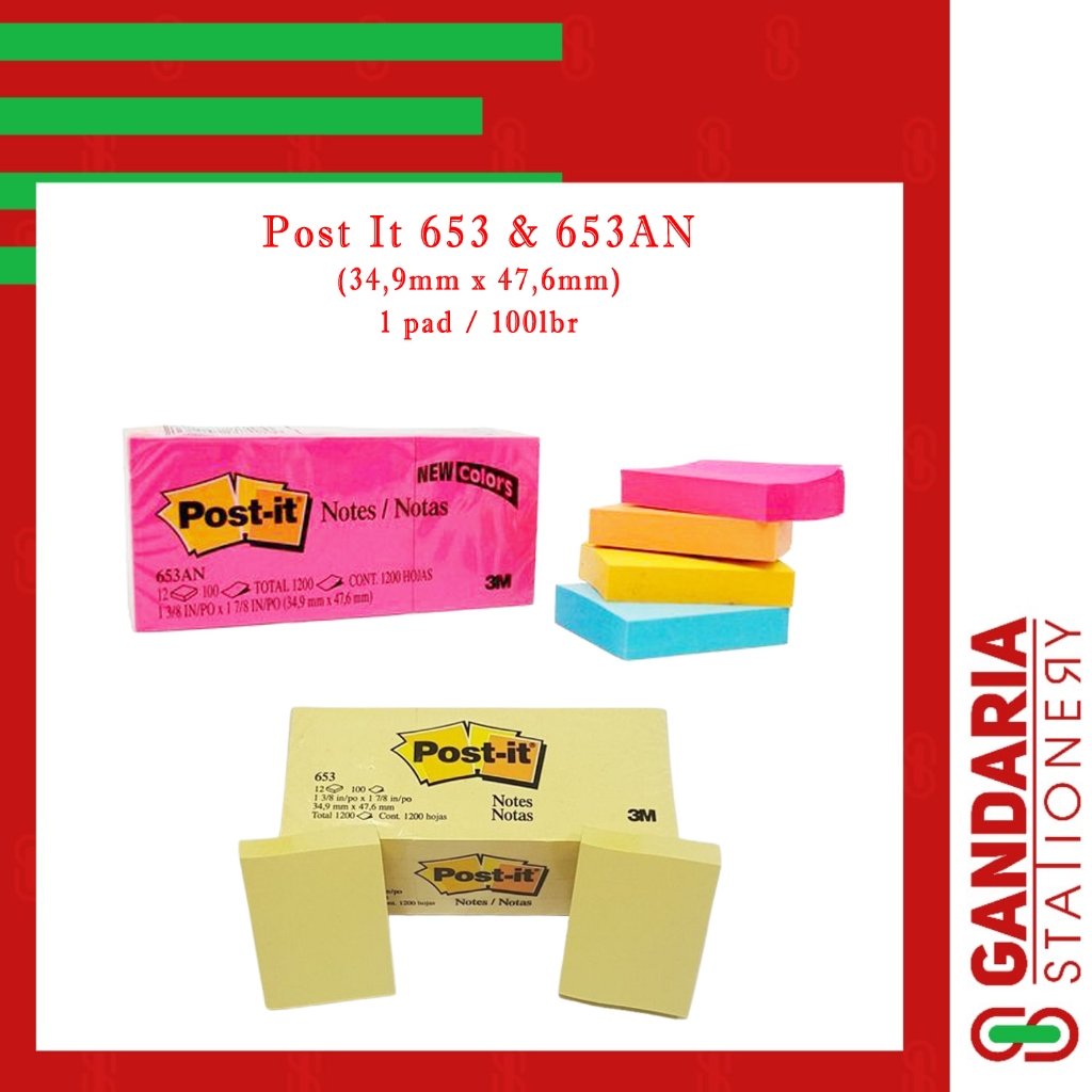 Jual Sticky Notes Post-it 3M No. 653 & 653ANUk. 34.9 x 47.6 mm (Pink ...