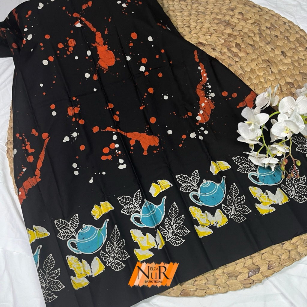 Jual Batik Ciprat Tepi Poci Biru Warna Dasar Hitam Oranye | Shopee ...