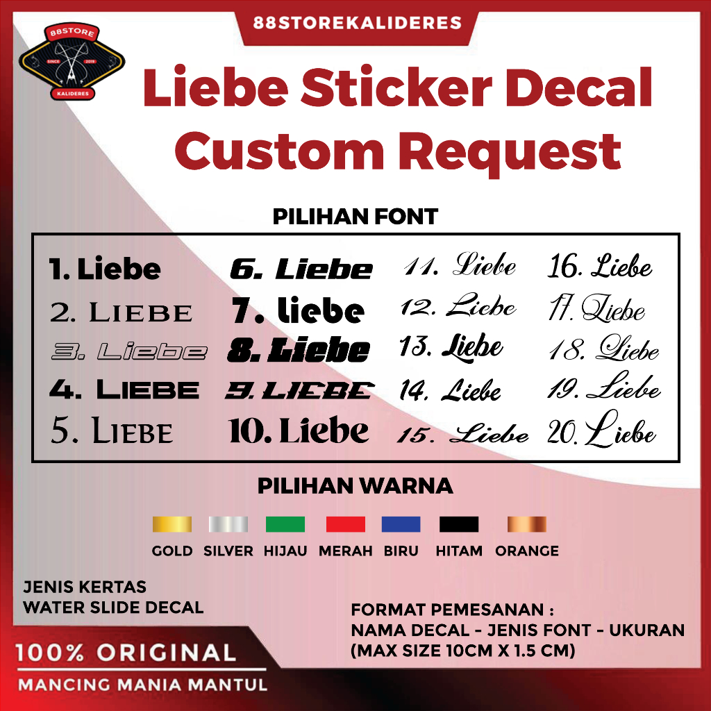 Jual 88storekalideres liebe sticker decal joran custom nama request ...