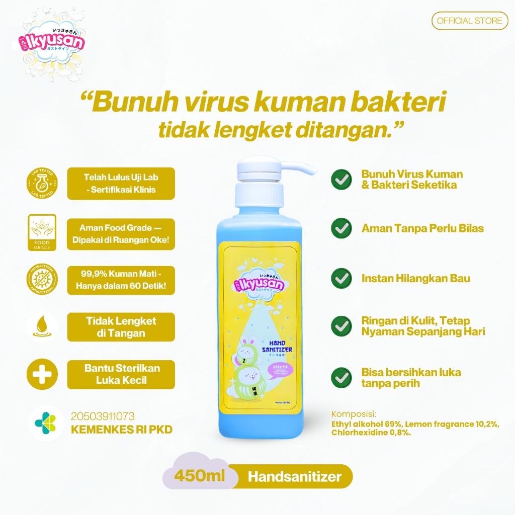Jual IKYUSAN HAND SANITIZER 450ML Cairan Pembersih Tangan Tanpa Bilas ...