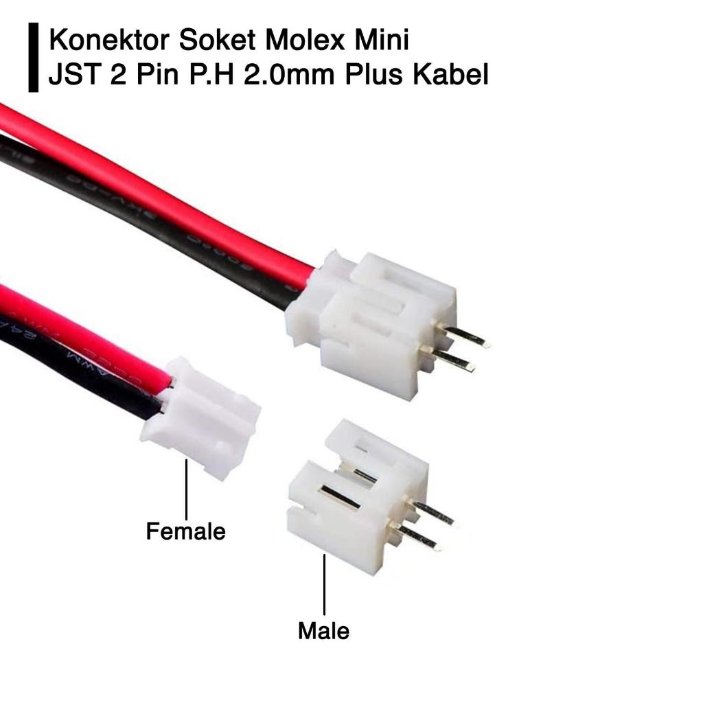 Jual Kabel Konektor Socket Soket Molex Mini Micro 2 PIN JST PH 2.0 ...