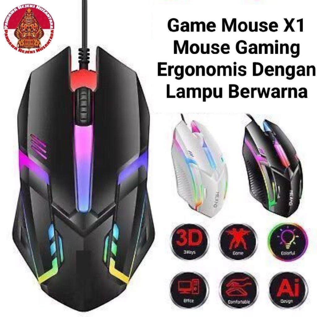 Jual Game Mouse X1 Mouse Gaming Ergonomis Dengan Lampu Berwarna ...