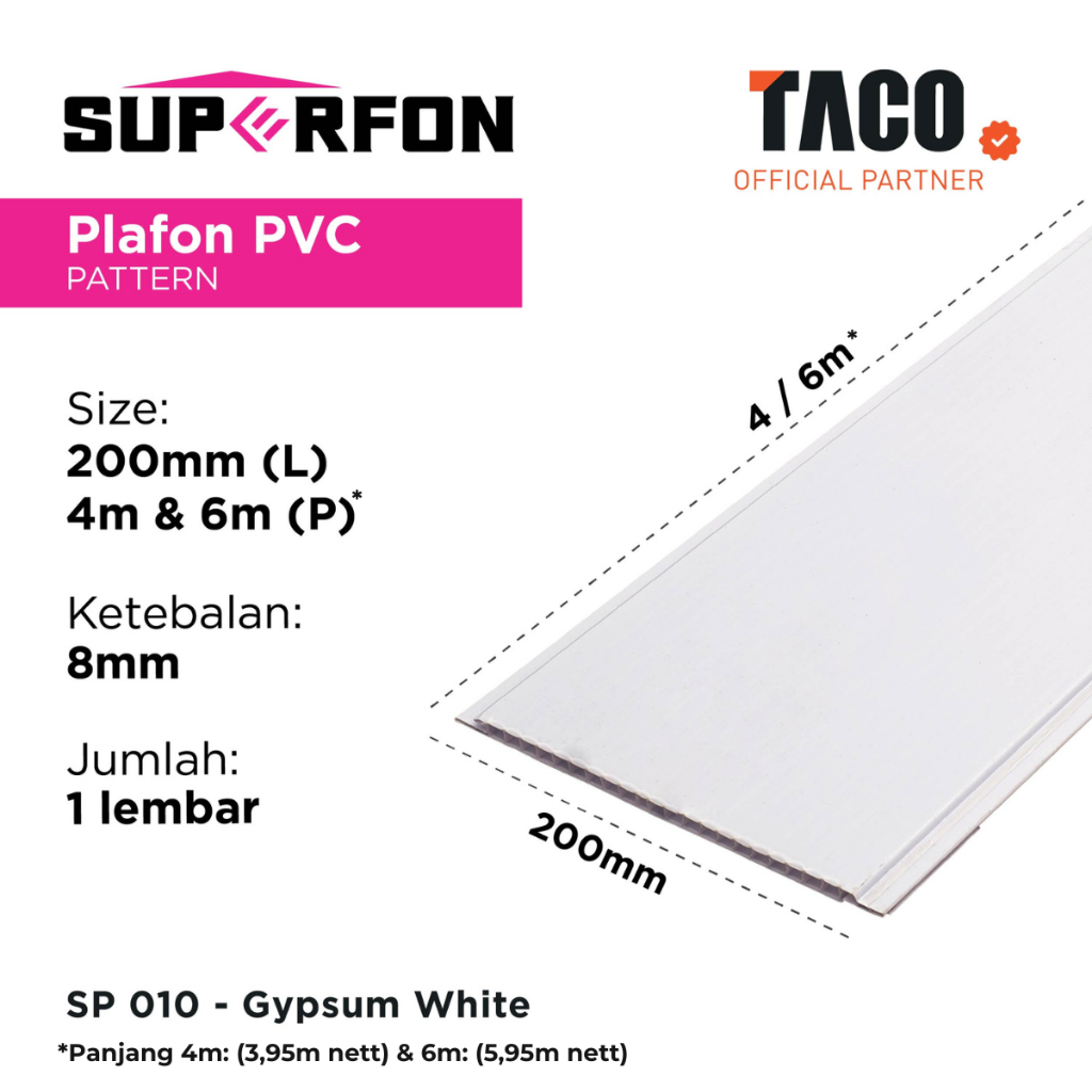 Jual Superfon Plafon PVC Putih Polos Doff Tebal 8mm - SP 010 Gypsum ...