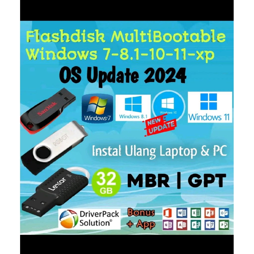 Jual FLASHDISK BOOTABLE INSTALLER WINDOWS XP/7/8.1/10/11 ORIGINAL PLUS ...