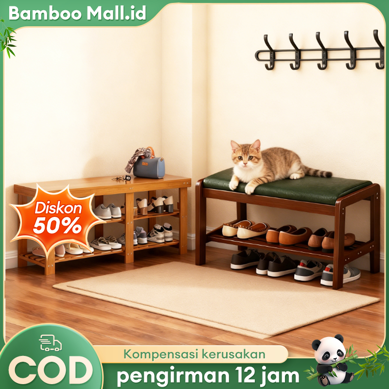 Jual Bangku Ganti Sepatu/Bangku Bambu/Rak Sepatu Sederhana/Rak Sepatu ...