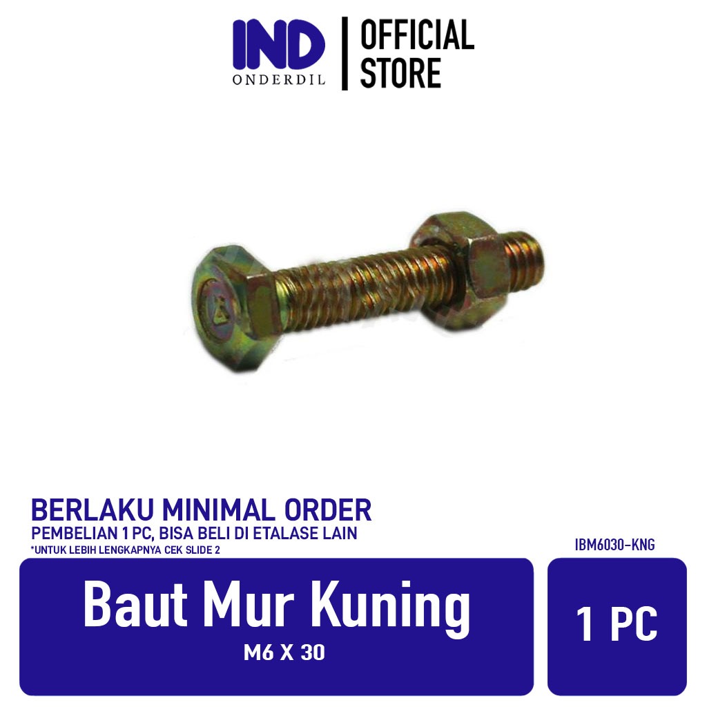 Jual IND Onderdil Baut-Baud Mur-Nut Kuning M6X30-M 6 X 30-M6-6X30 ...
