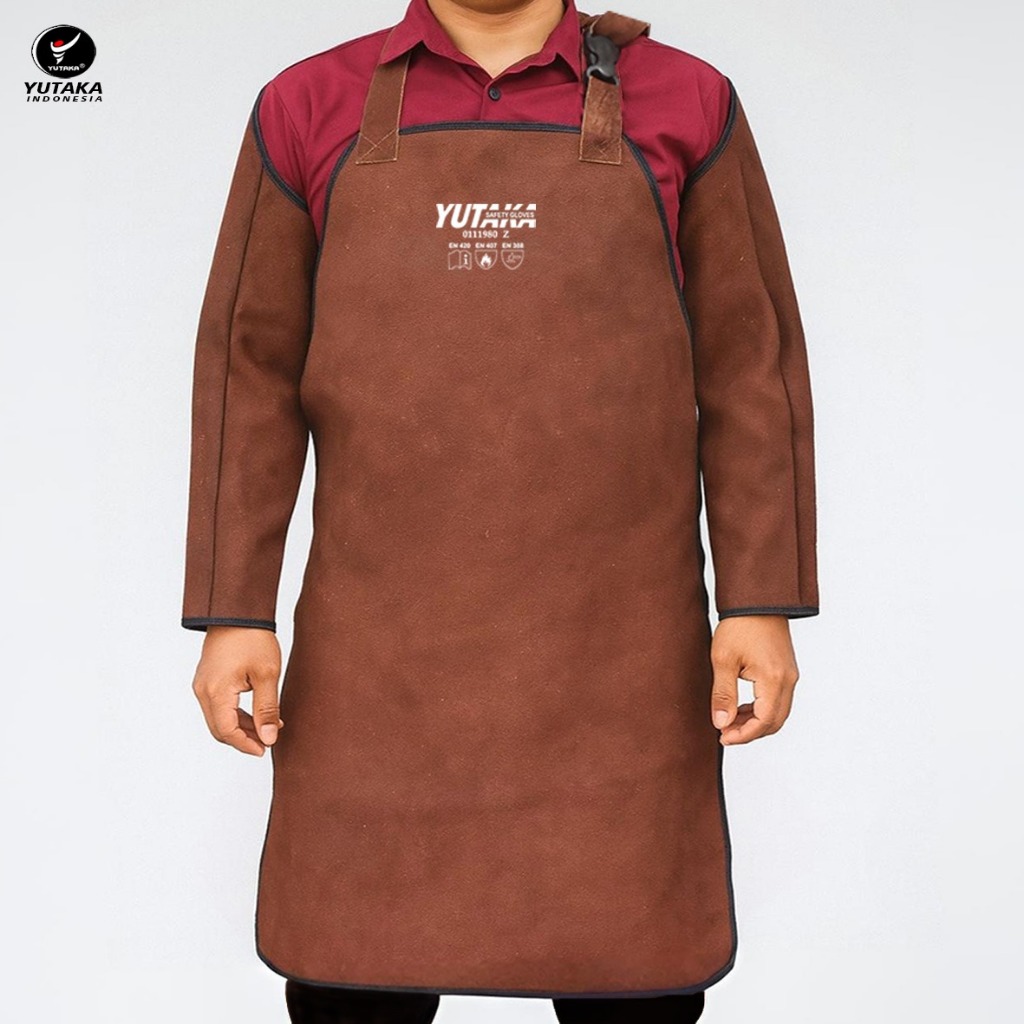 Jual APRON LAS COKLAT DADA LENGAN PREMIUM SET - SAFETY WELDER CELEMEK ...
