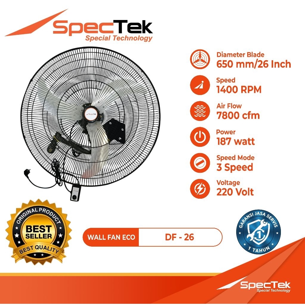 Jual Kipas Dinding SpecTek DF-26 26 Inch | 650mm | 7800 CFM | 1400 RPM | 187 Watt | 3 Speed ...