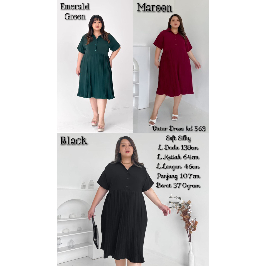 Jual Vatar Bigsize Dress kd 563 | Dress jumbo natal | Dress plisket ...