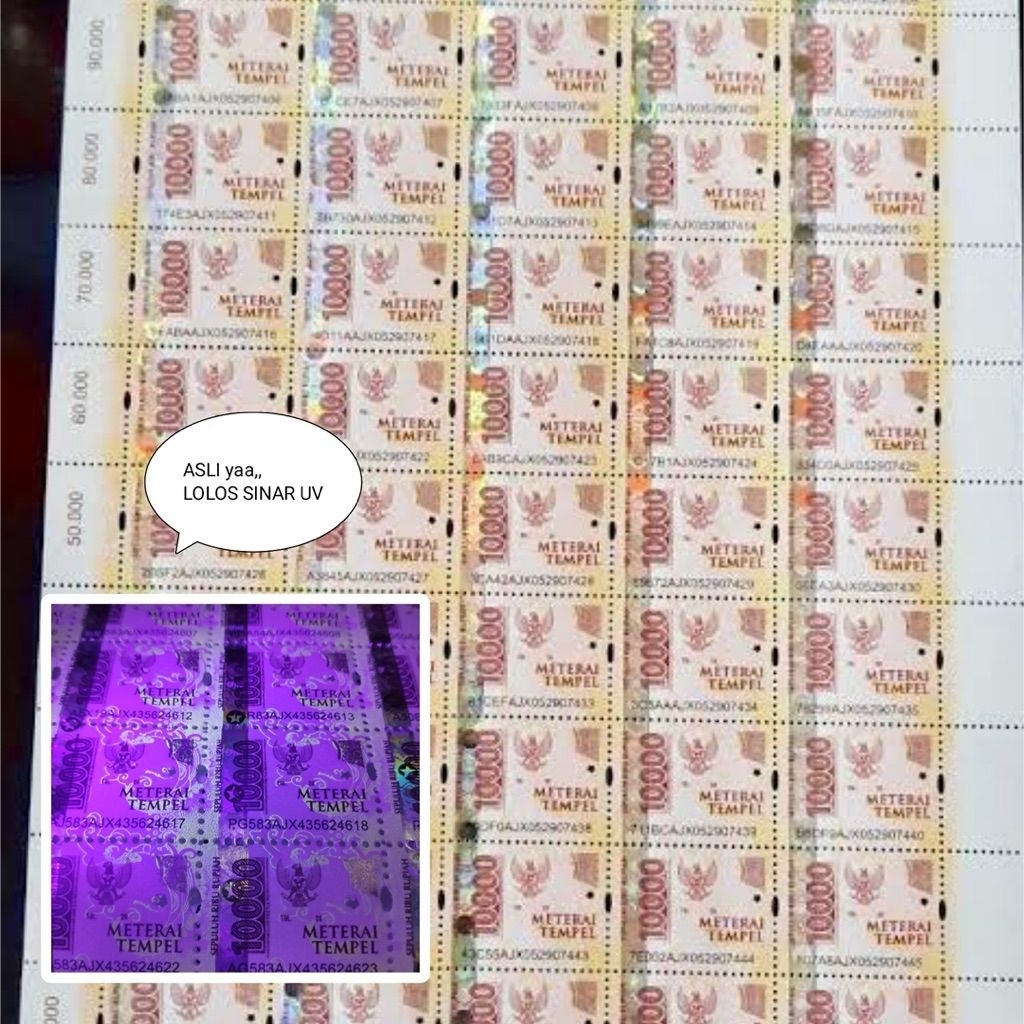 Jual MATERAI10000 TEMPEL ( 50 ) ASLI LOLOS SINAR UV PERANGKO METERAI ...