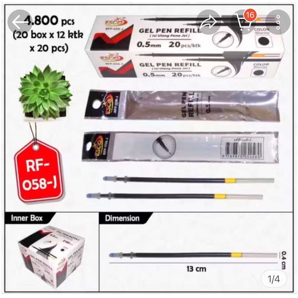Jual Isi pena esco gel 0.5 1 ktk isi 20 pcs [ pembelian minimal 3 ktk ...