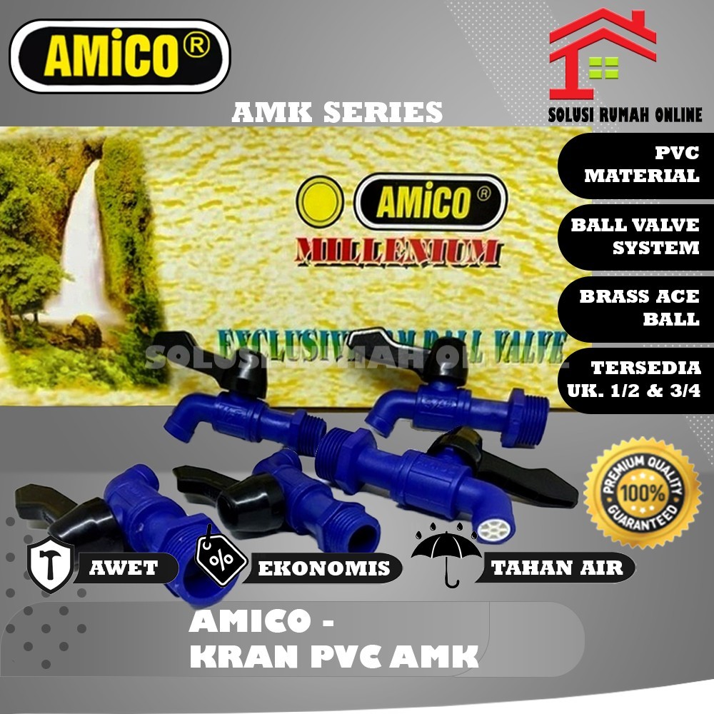 Jual Kran Air Plastik Amico 1/2 3/4 / Keran Tembok PVC Amico Bola ...