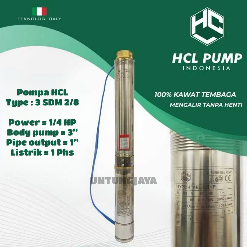 Jual POMPA SUBMERSIBLE HCL 3 SDM 2-8 KABEL 30 METER 1/4 HP 1 PHASE ...