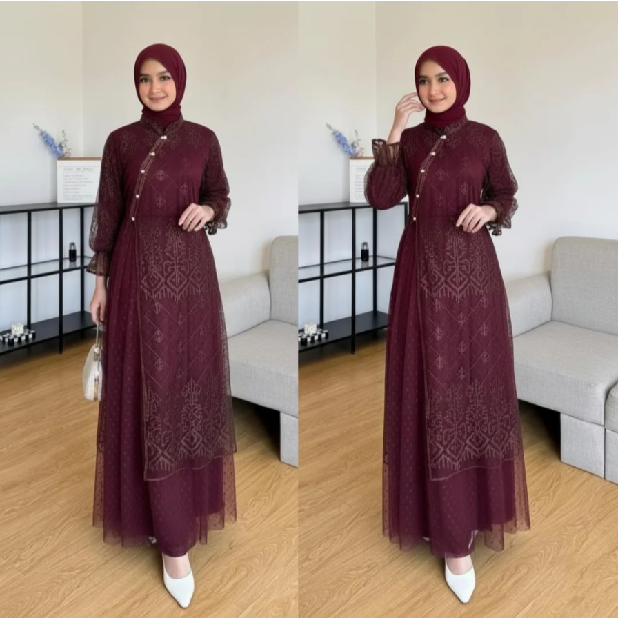 Jual Mehira Dress Matt Velvet Premium Mix Brukat Pluss Tille - Dress ...