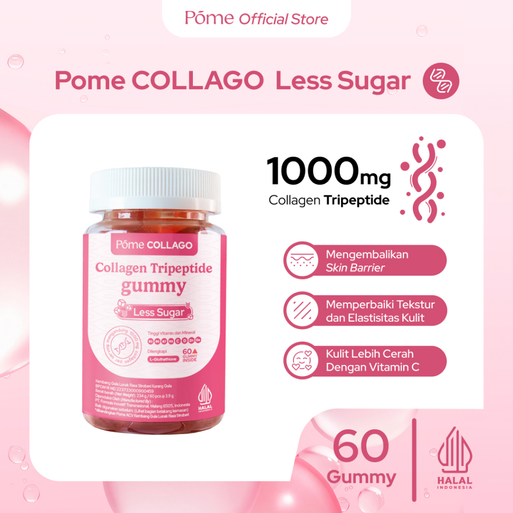 Jual Pome COLLAGO 1 Botol - Collagen Tripeptide Gummy with Glutathione ...