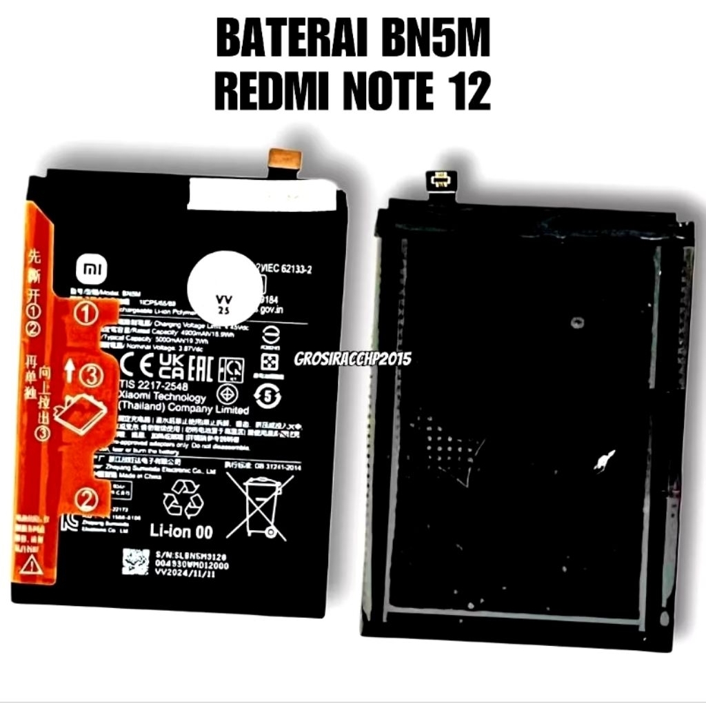 Jual BATERAI BATRE XIAOMI REDMI NOTE 12 4G/ BN5M 0RIGINAL BERGARANGSI ...