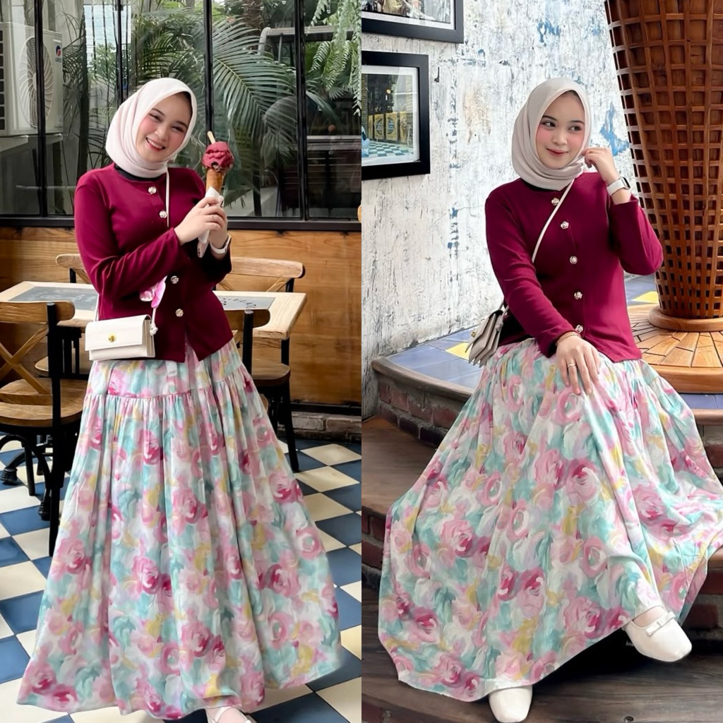 Jual Floral Pattern Skirt | Rok Motif Bunga | Korean Skirt | Flower ...