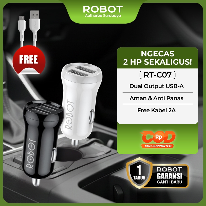 Jual ROBOT Car Charger Mobil Fast Charging 2.4A Dual USB Output Isi Dua ...