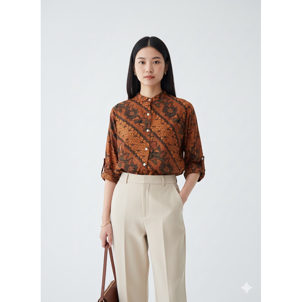 Jual Masayu Batik - Blouse Batik Wanita Atasan Klasik Java Sogan Brown ...