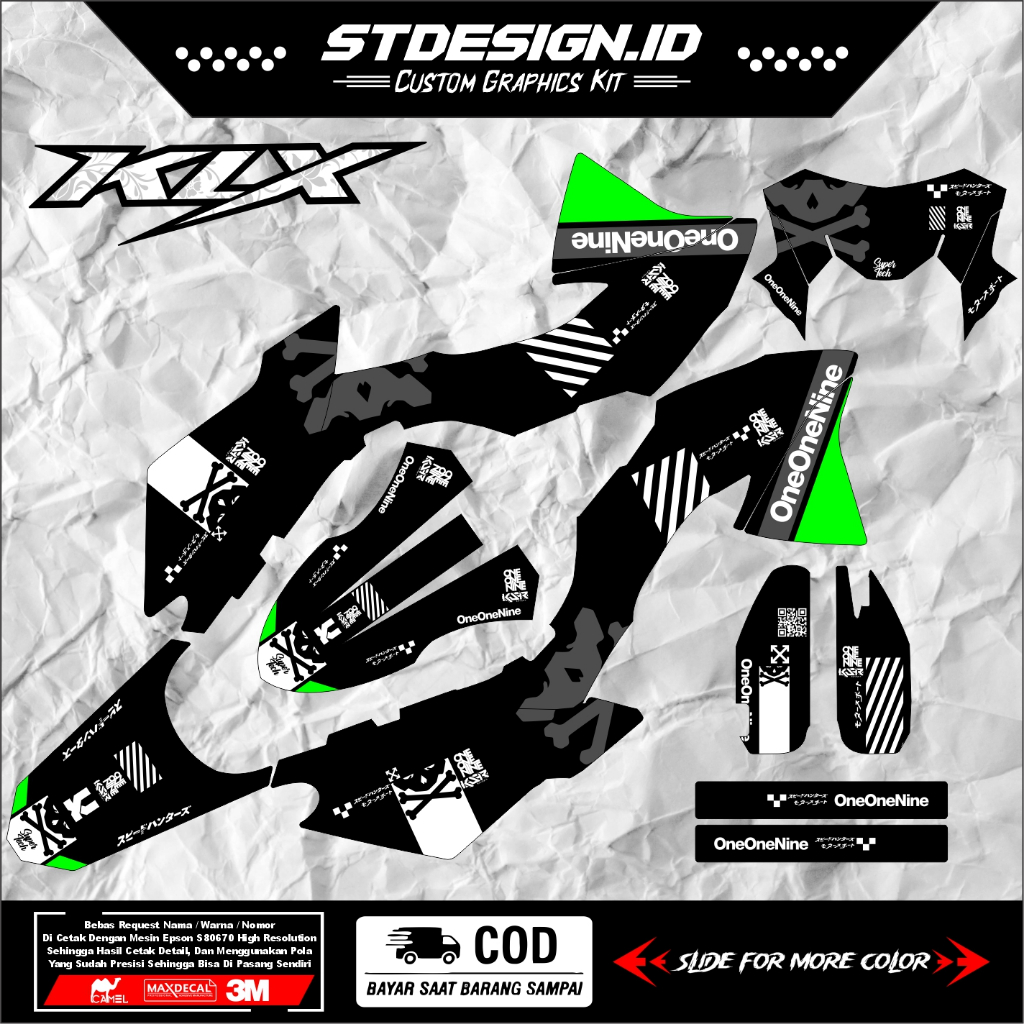Jual ecal stiker full body klx bf , KLX G custom desain MOTIF ONE ONE ...