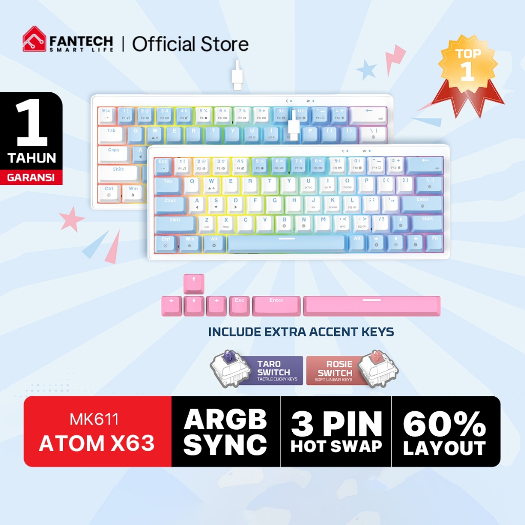 Jual Fantech ATOM X63 MK611 Keyboard Mechanical Ame Edition Hotswap 3 ...