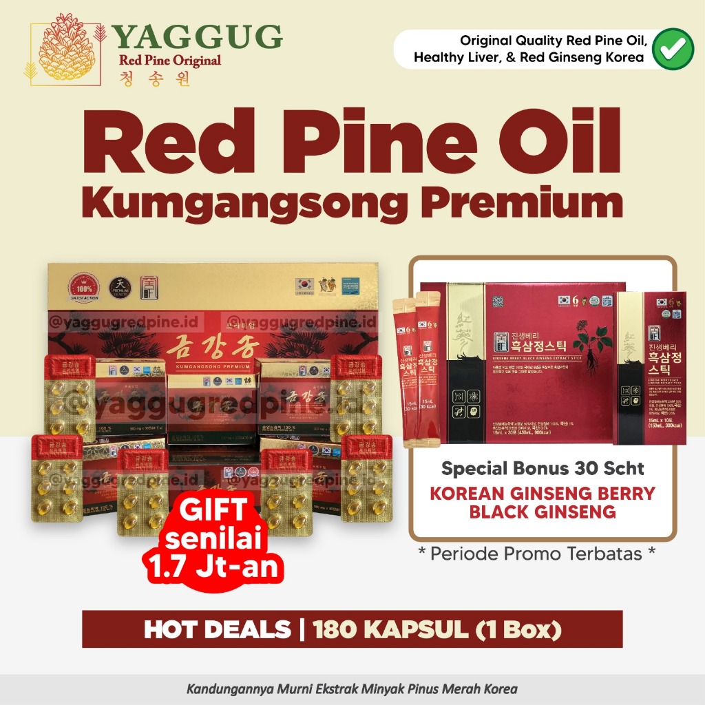 Jual Red Pine Oil Korea Kumgangsong Premium (Hot Deals 180 Caps ...