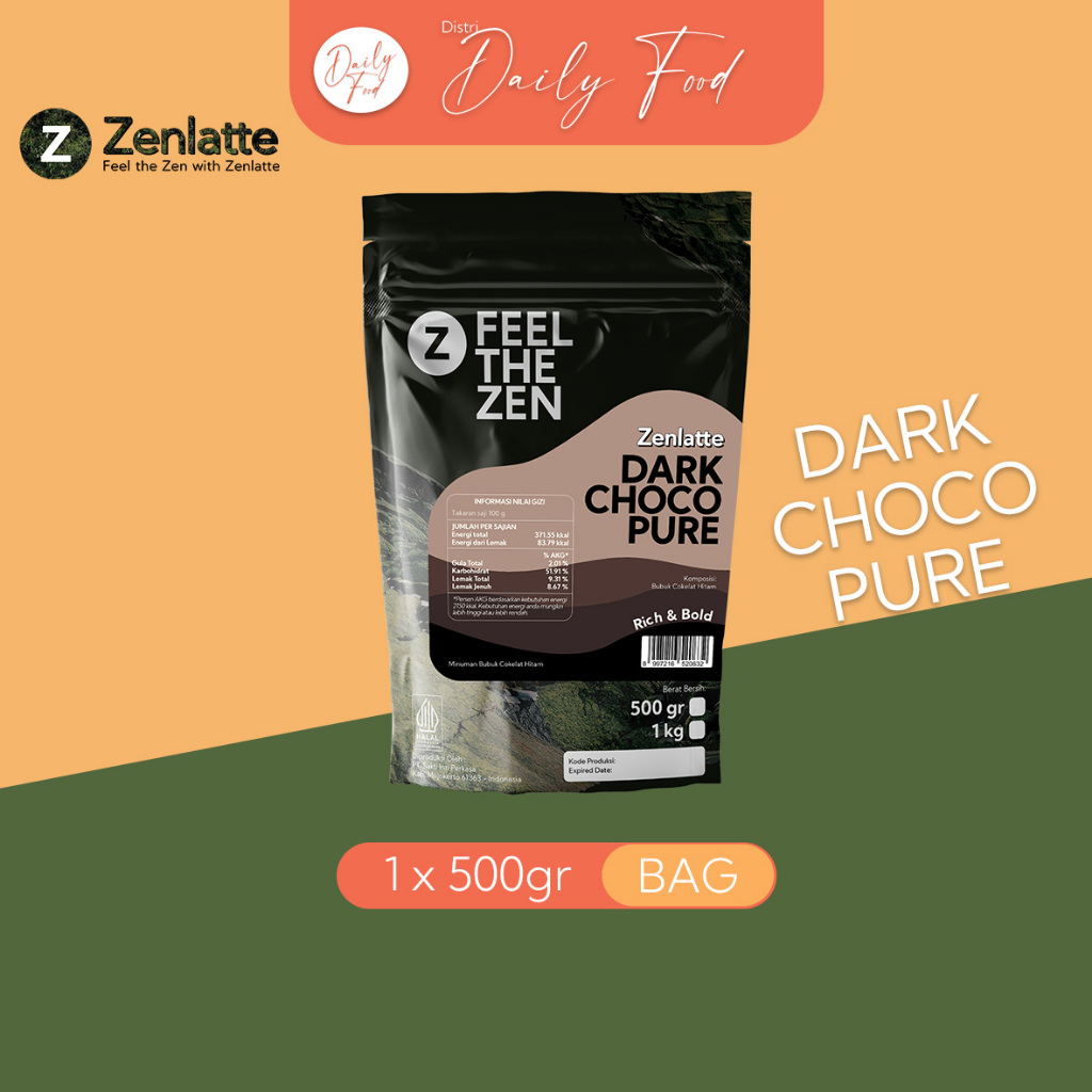Jual Zenlatte Dark Choco Pure - Bag 500gr | Dark Chocolate Powder ...