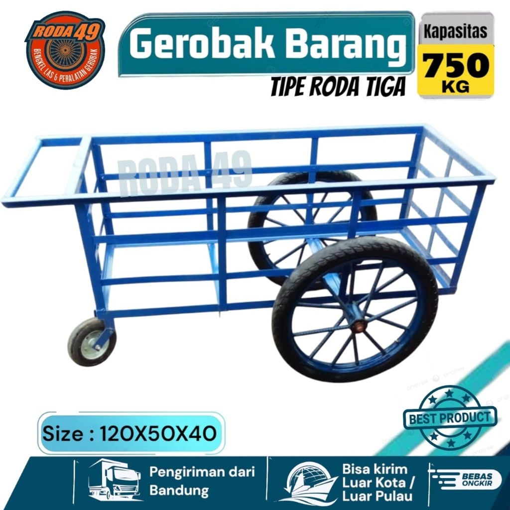 Jual Gerobak barang / gerobak besi / gerobak roda tiga kapasitas 700kg ...