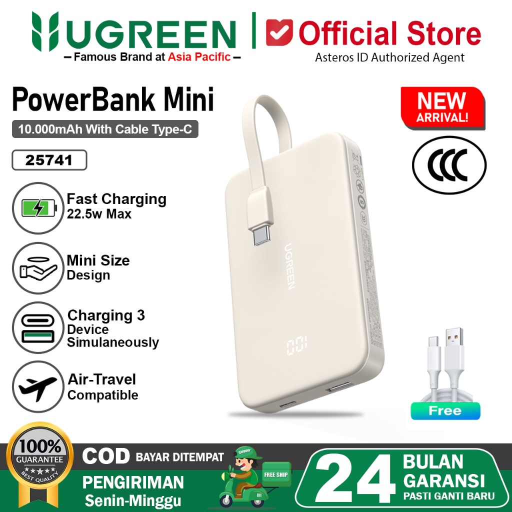 Jual UGREEN Power Bank CCC 10.000Mah Built-in Cable PD Type C Fast ...