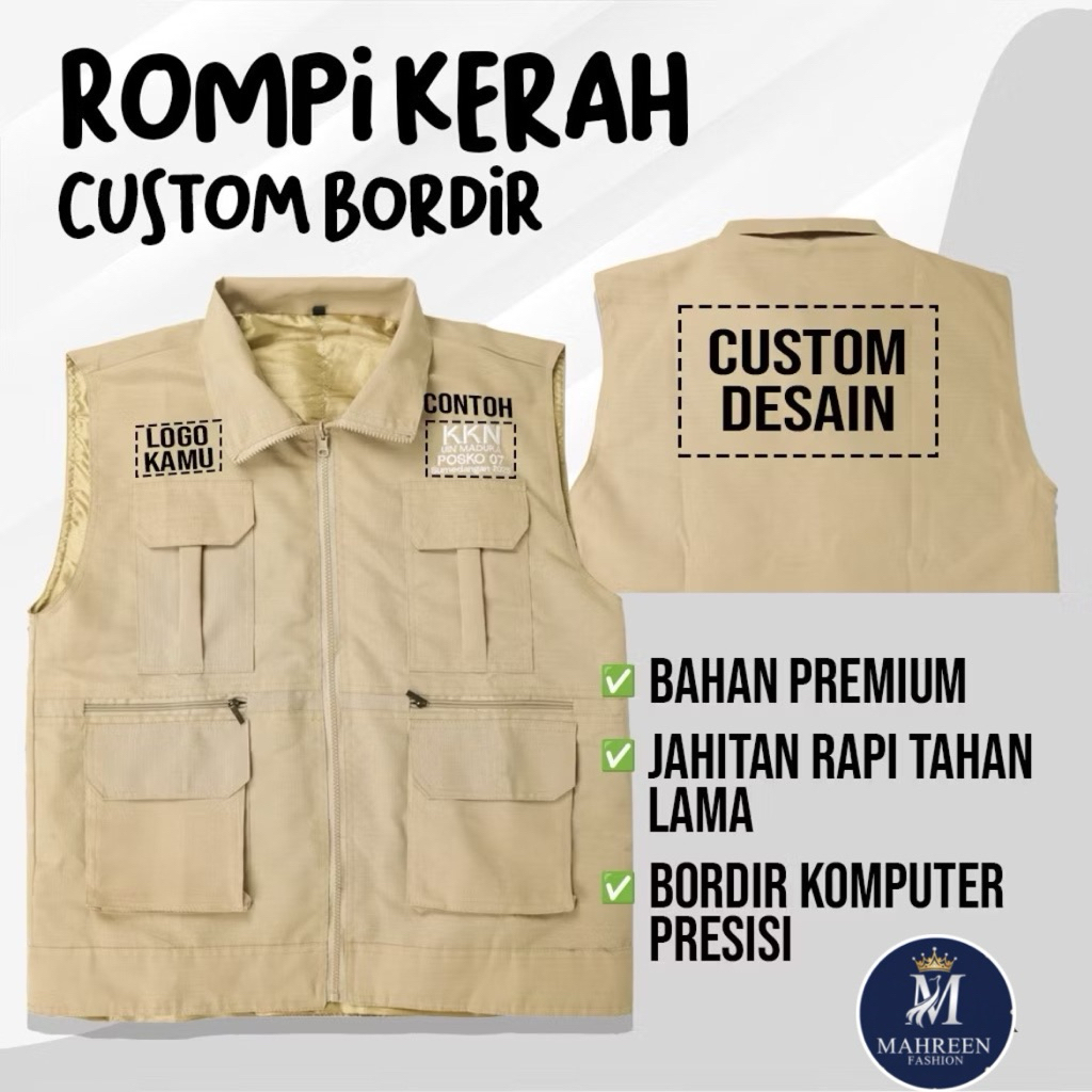 Jual ROMPI KERAH COSTUM SABLON BORDIR / ROMPI KKN SPPG BGN VEST MOTOR ...