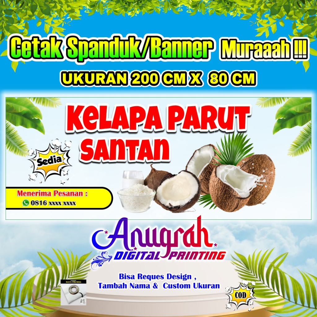 Jual Spanduk Banner Kelapa Parut Santan Ukuran 200 cm x 80 cm | Shopee ...