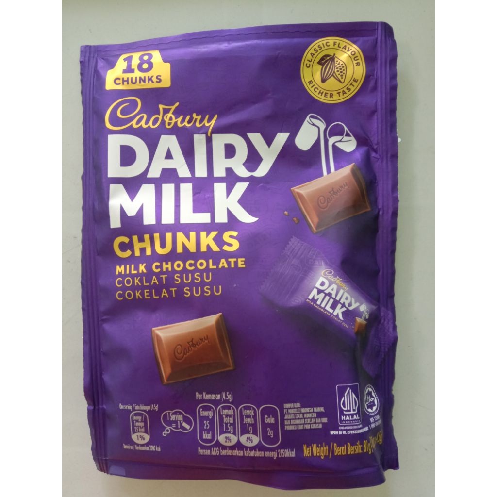 Jual cadbury dairy milk chunks 81gr isi 18pcs | Shopee Indonesia