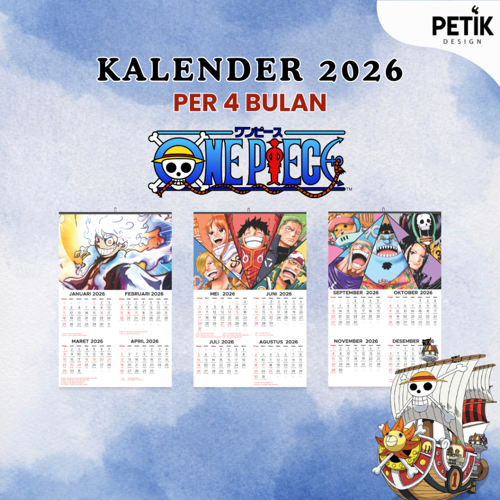 Jual Kalender Dinding Anime One Piece 2026 3 Lembar Klem | Shopee Indonesia