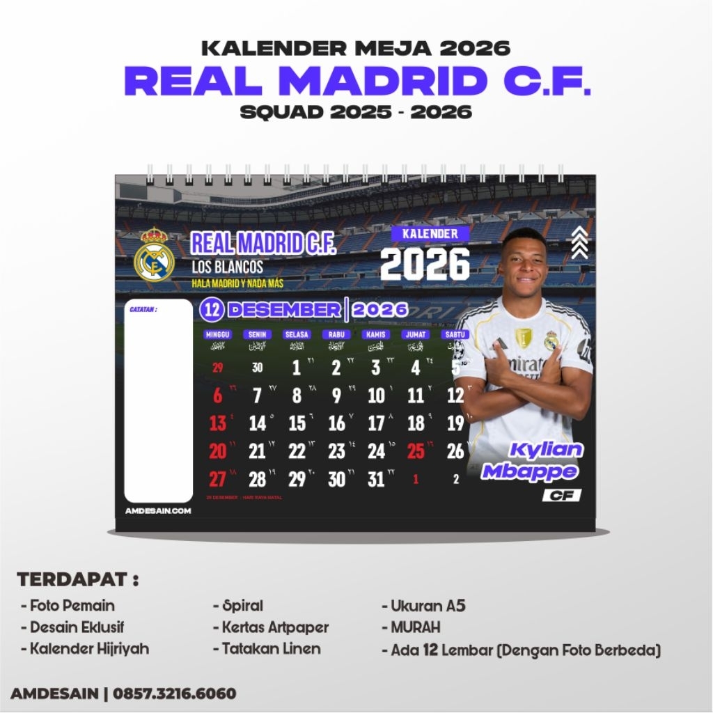 Jual KALENDER MEJA REAL MADRID TAHUN 2026 | Shopee Indonesia