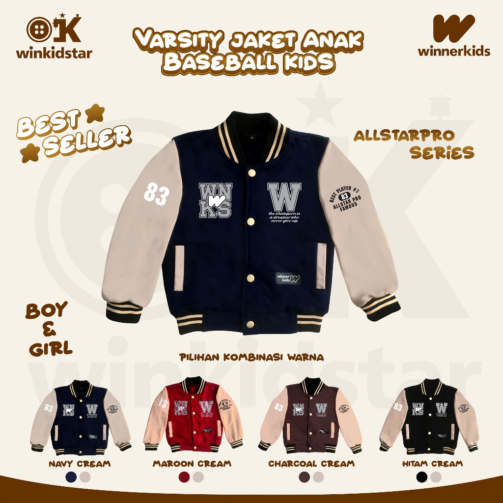 Jual winkidstar Varsity Jaket anak Baseball kids series ALLSTARPRO ...