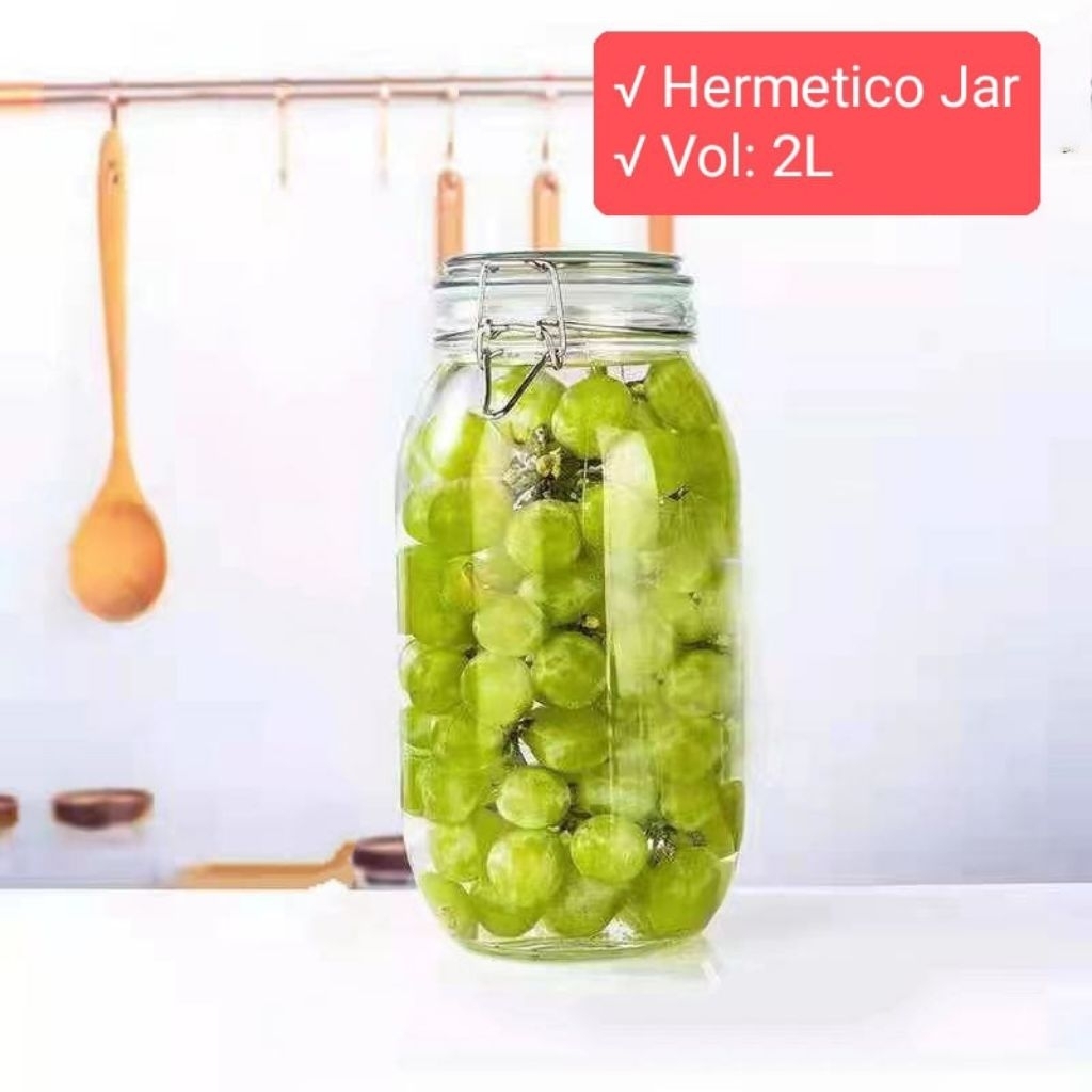 Jual Hermetico Jar 2000ml/ Hermetico Jar/ Glass Jar with Clamp Lid ...