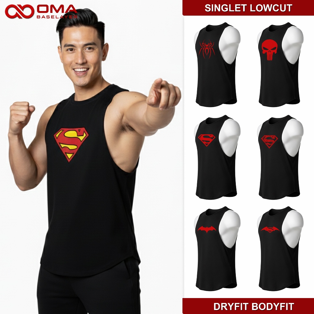 Jual Singlet Lowcut Pria Olahraga Kompresi Spiderman Superman Gym ...