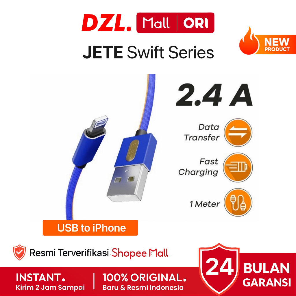Jual DZL - JETE SWIFT Kabel Data Lightning 12W 2.4A 1M Fast Charging ...