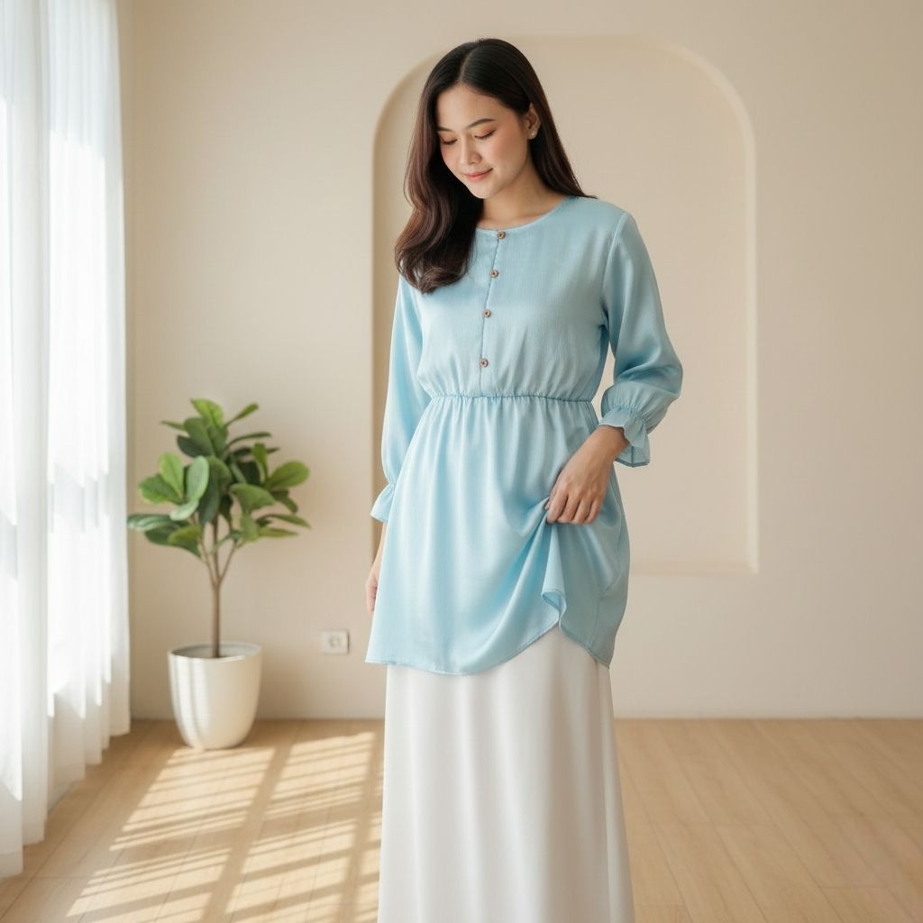 Jual Amora Blouse Silk Premium Wanita Lengan Balon – Tunik Elegan LD ...