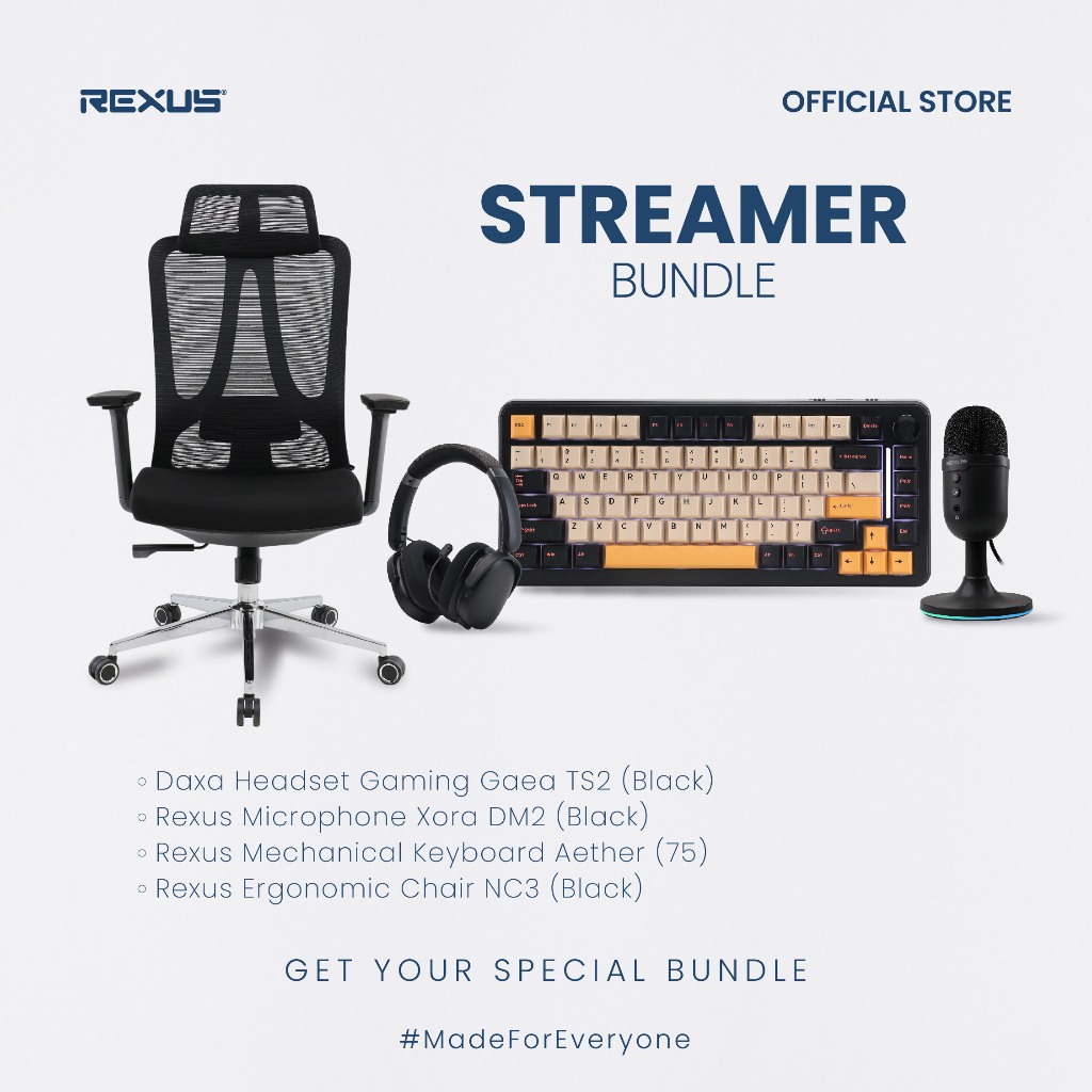 Jual Rexus Streamer Bundle - Kursi Kantor Ergonomic & Keyboard Headset ...