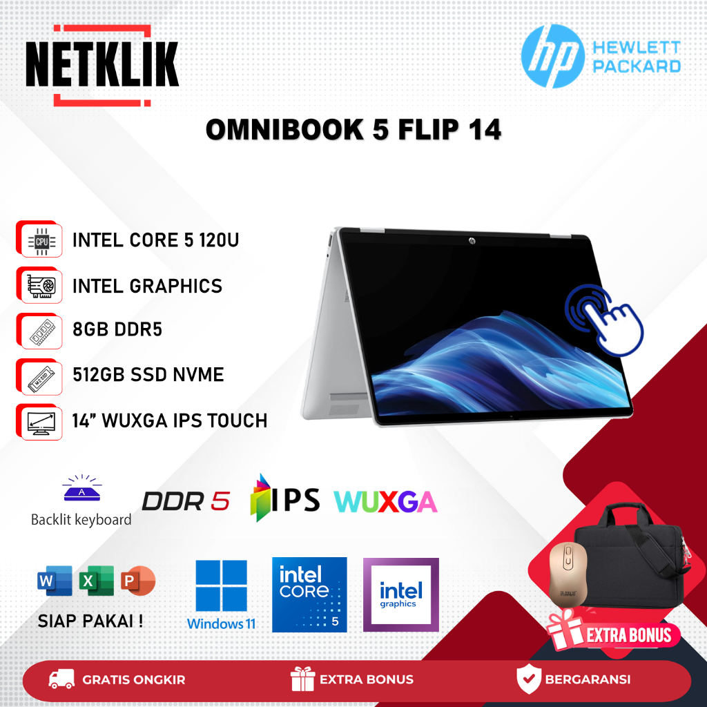 Jual Laptop HP Omnibook 5 Flip 14 Core 5 120U 8GB DDR5 512GB SSD IPS ...
