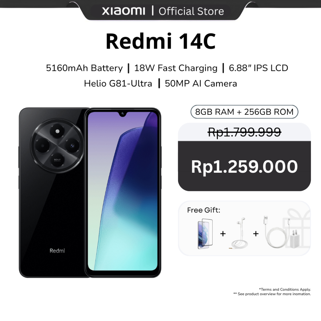 Jual Xiaomi Redmi 14C NFC 8/256GB ( +8GB Extended Ram ) Garansi Resmi ...