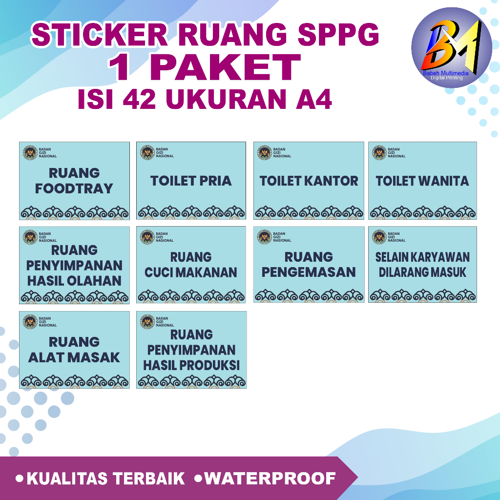 Jual Stiker Plang Dapur SPPG / 1 paket 42 ruang A4 / BGN / BADAN GIZI ...