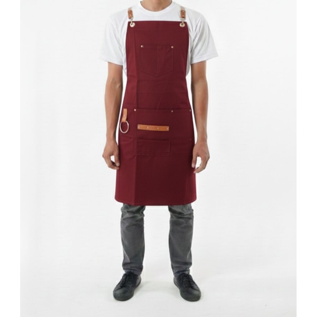 Jual PRN Apron Barbershop Canvas Leather Celemek Barista Waiter Pria ...