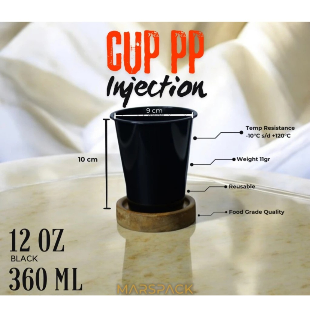 Jual (25pcs) Injection Cup Black Glossy 12oz 360ml / 16oz 500ml - Cup ...
