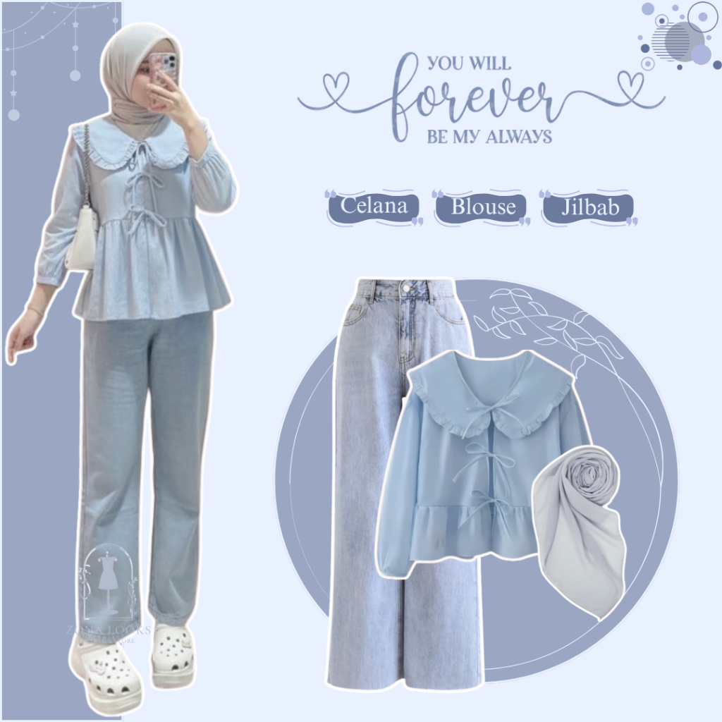 Jual Setelan Outfit Remaja Korean Style ( Blouse - Celana Jeans ...