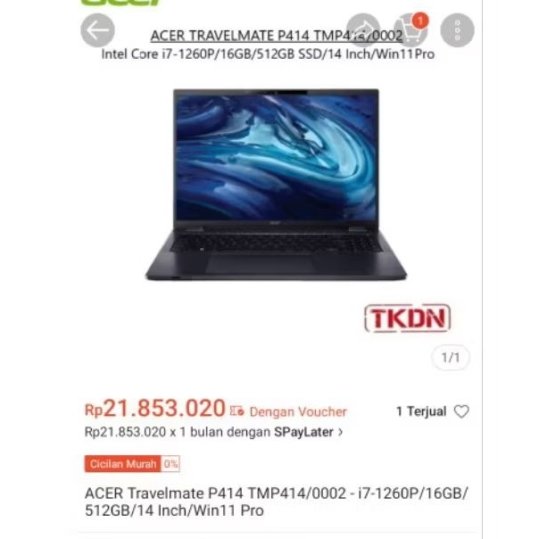 Jual laptop acer travelmate p414 core i7 1260P ram 16gb ssd 512gb mulus ...