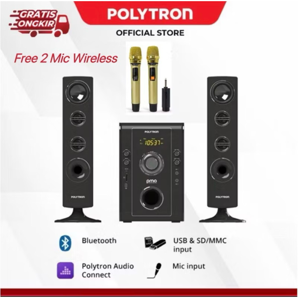 Jual Polytron Multimedia Speaker PMA 9526 / B New Free 2 Mic Wireless ...