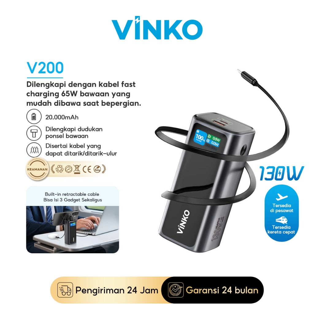Jual [Tersertifikasi CCC] VINKO V200 Laptop Power Bank 20000mAh 130W ...